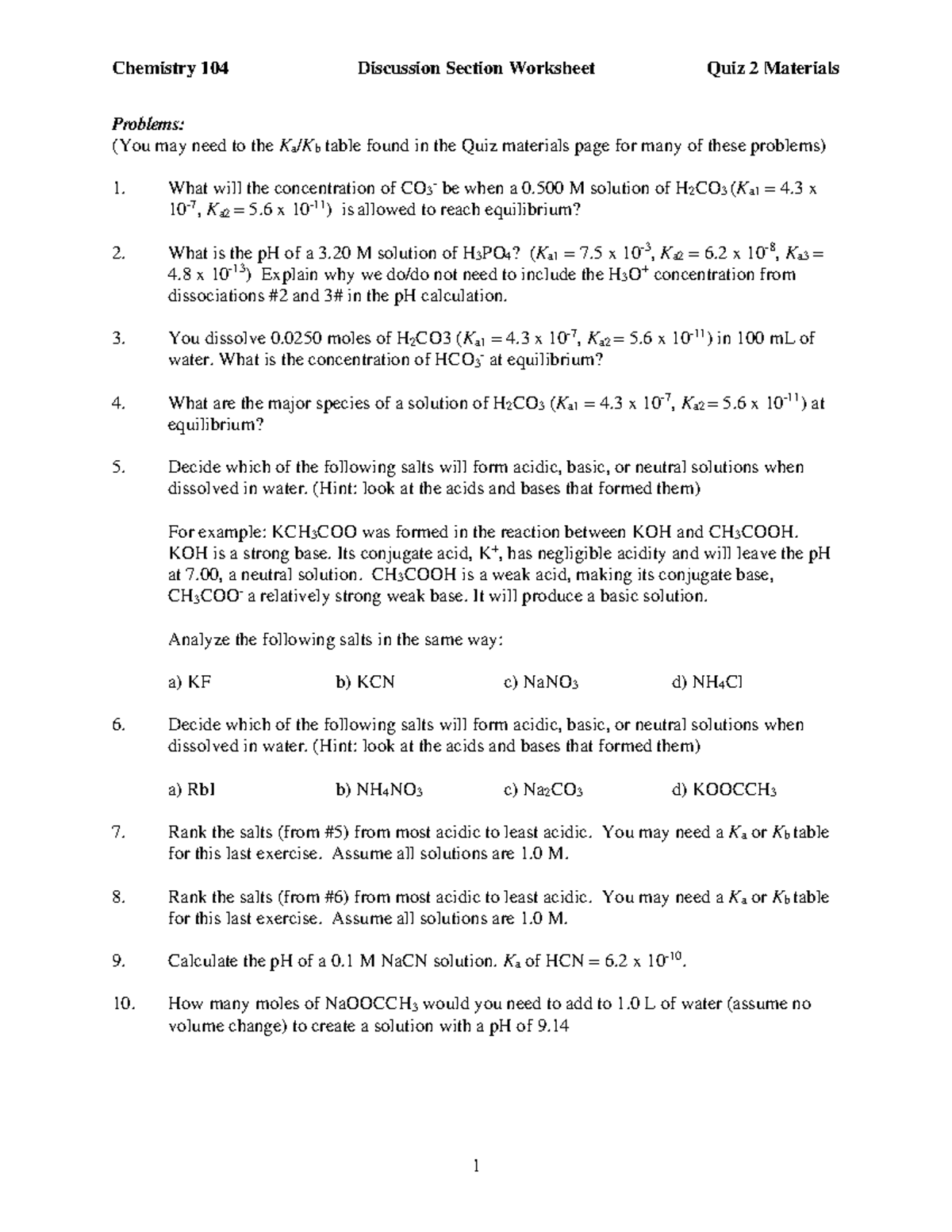 Quiz 2 Materials Fall 22-4 - Chemistry 104 Discussion Section Worksheet ...
