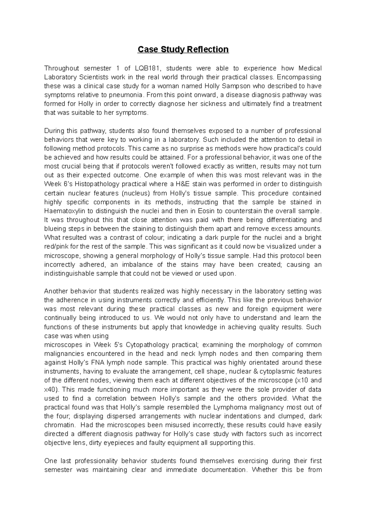 Case Study Reflection 2017 - Case Study Reflection Throughout semester ...