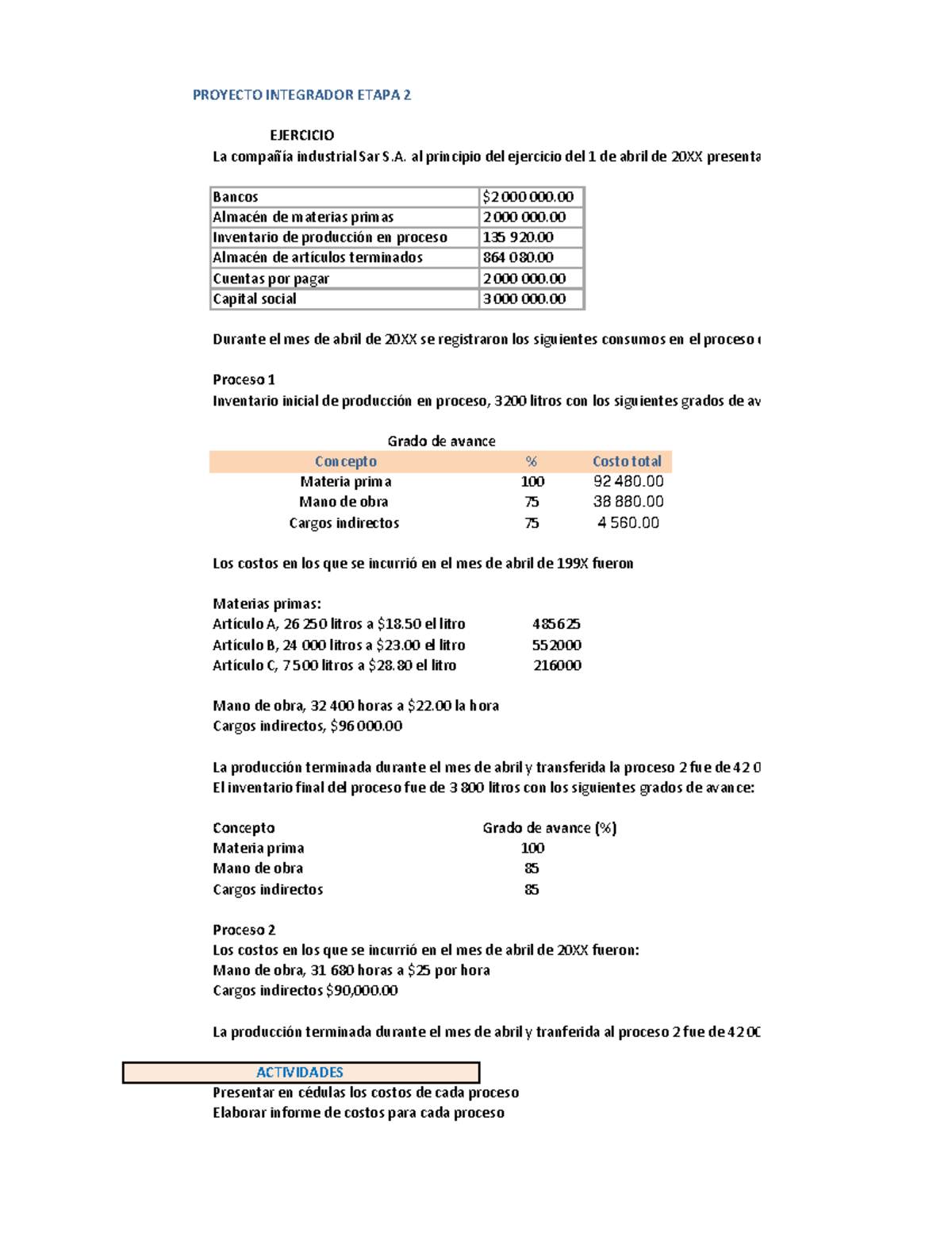 Costos por procesos - Cedulas para calcula el costo de producción, mayoreo y asientos contables ...