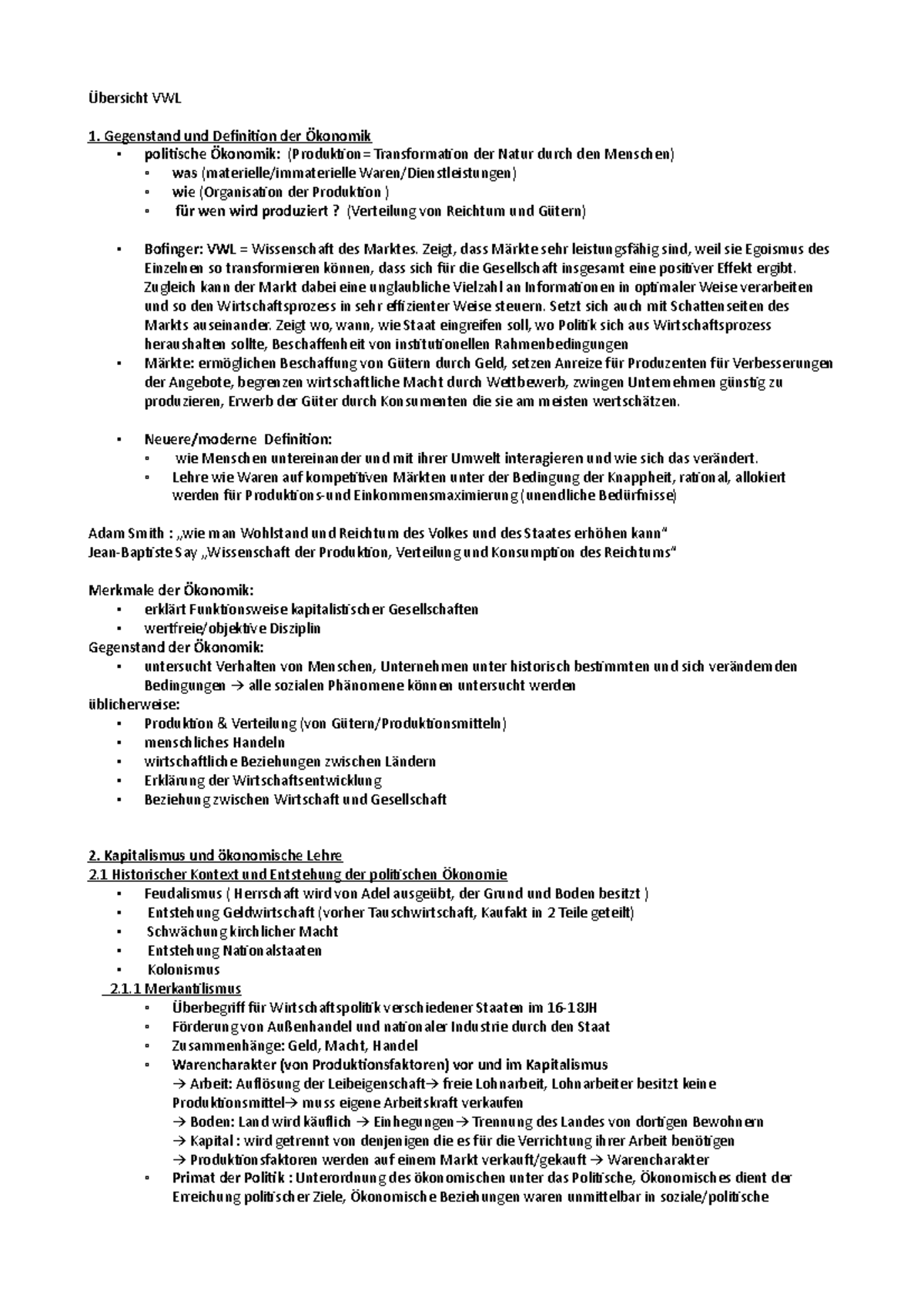 Zusammenfassung VWL - Warning: TT: undefined function: 32 Übersicht VWL Gegenstand und ...
