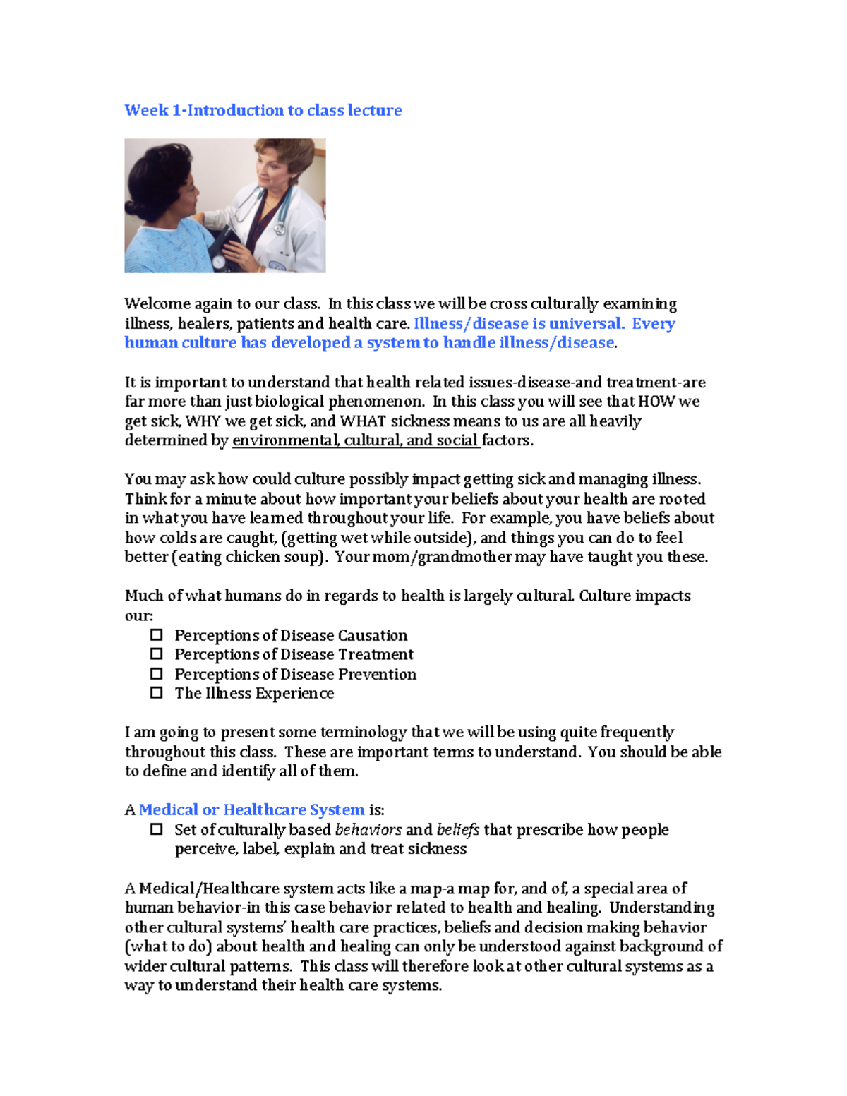 Introtocourselecture - Week 1-­‐Introduction to class lecture Welcome ...