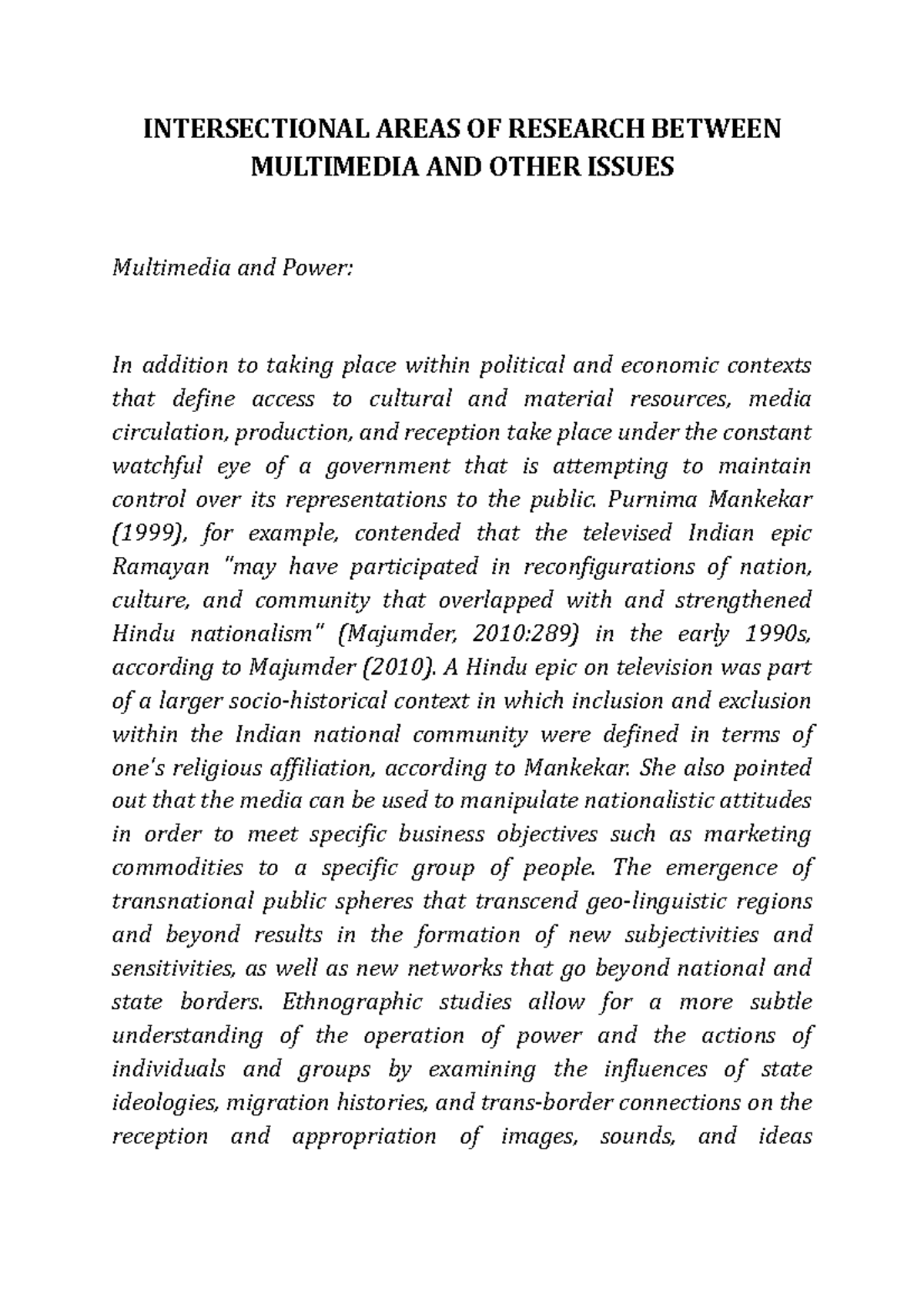 Intersectional Areas OF Research Between Multimedia AND Other Issues ...
