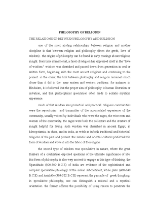 Philosophy of Religion - This module’s composition is largely based ...