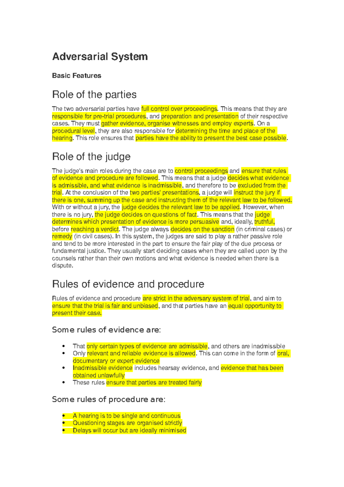 Adversarial System - Adversarial System Basic Features Role of the ...