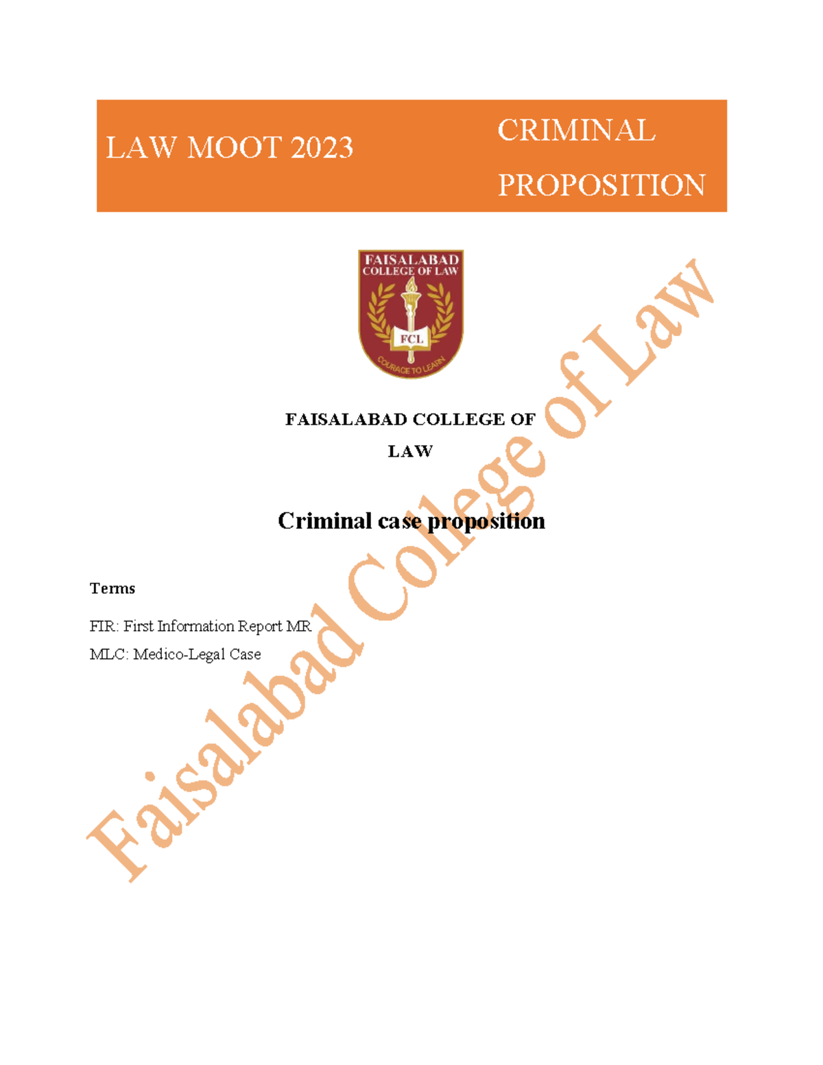 Law Moot (Criminal)) - LAW MOOT 2023 CRIMINAL PROPOSITION FAISALABAD ...