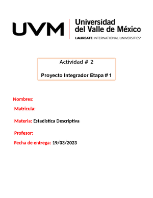 Actividad 6 Proyecto integrador etapa 2 - ÍNDICE Actividad Proyecto integrador etapa Fecha de ...