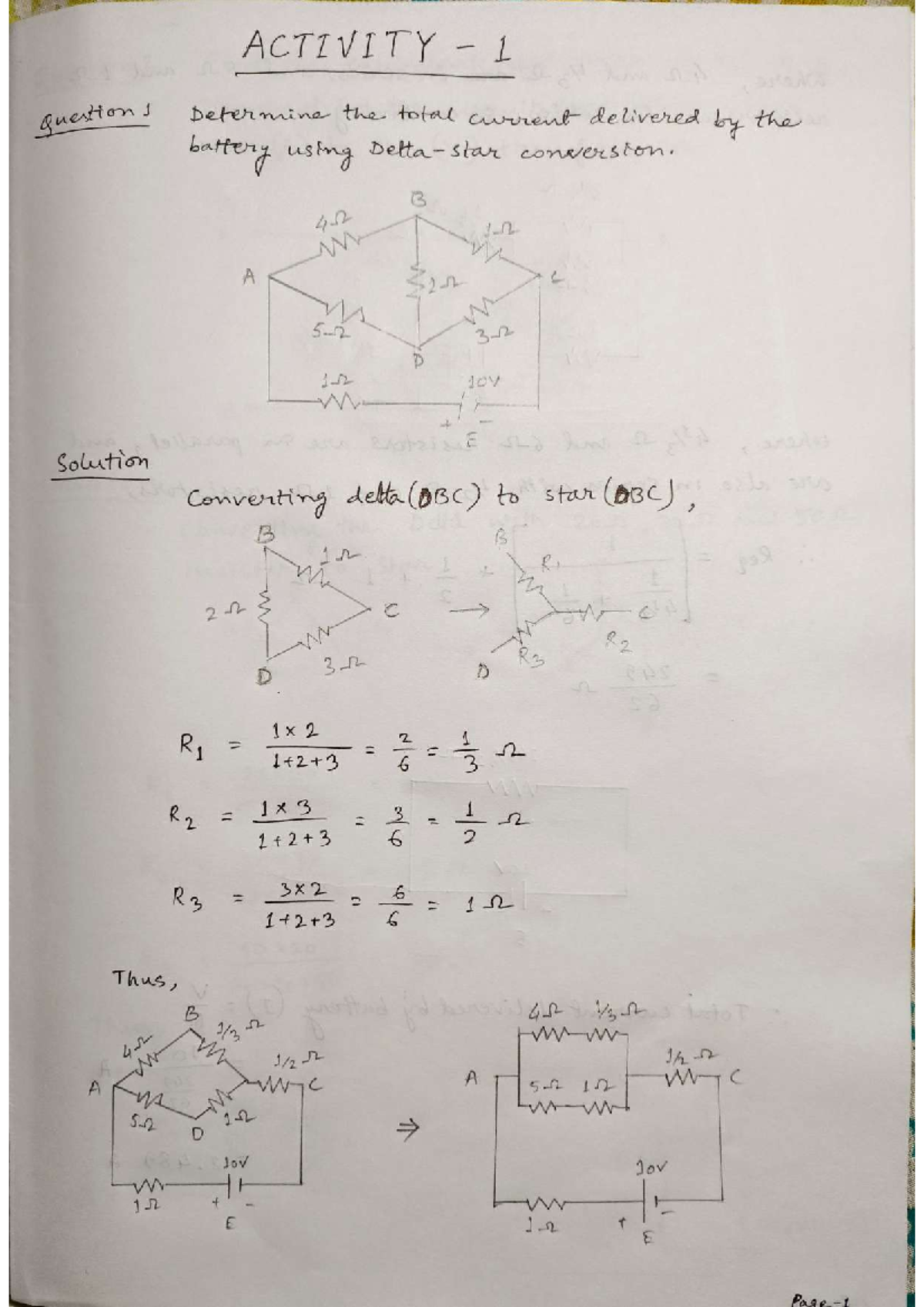 BEE Assignment 1 - ACTIVITY 1 Questions Determine the total current ...