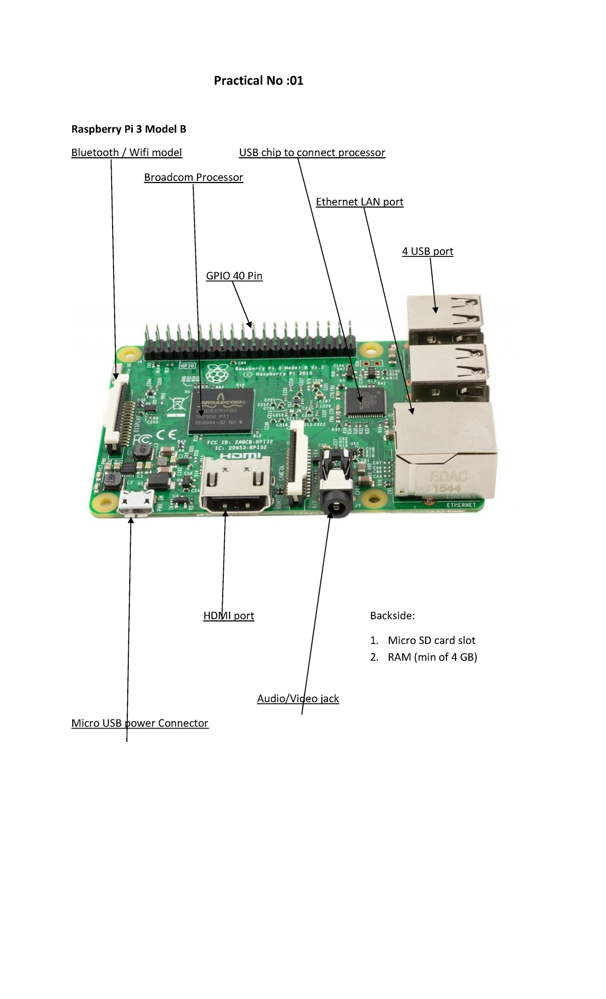 IOT Practical Manual - Practical No : Raspberry Pi 3 Model B Bluetooth / Wifi model USB chip to ...