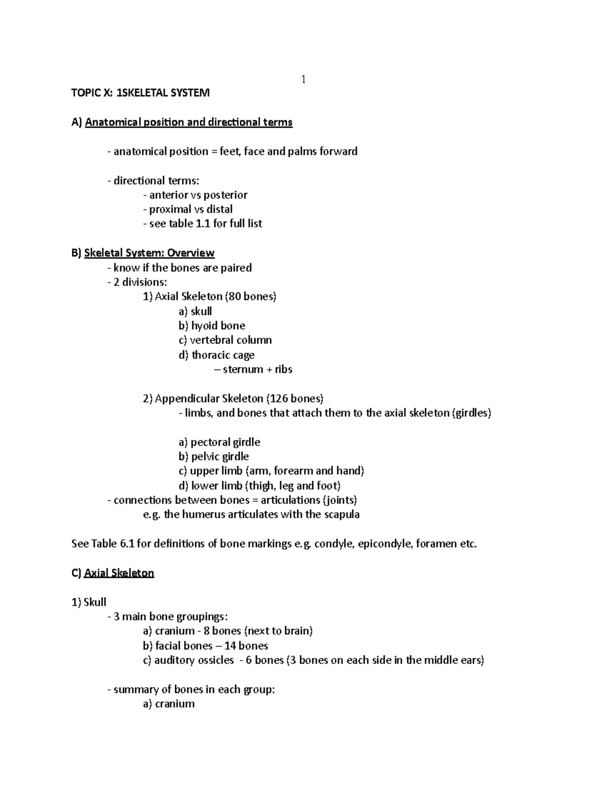 Topic X Skeletal System - TOPIC X: 1SKELETAL SYSTEM A) Anatomical ...