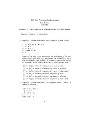 Hw4 answer key fall2015 - CSE262: Programming Languages Fall 2015 Homework 4: Answer Keys 1.(6 ...
