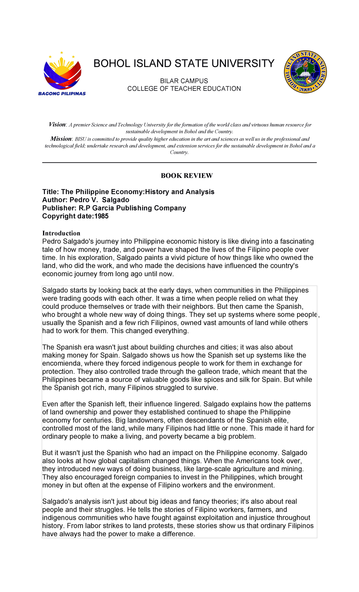 RPH- Midterm Project - wala ra - BOHOL ISLAND STATE UNIVERSITY BILAR ...