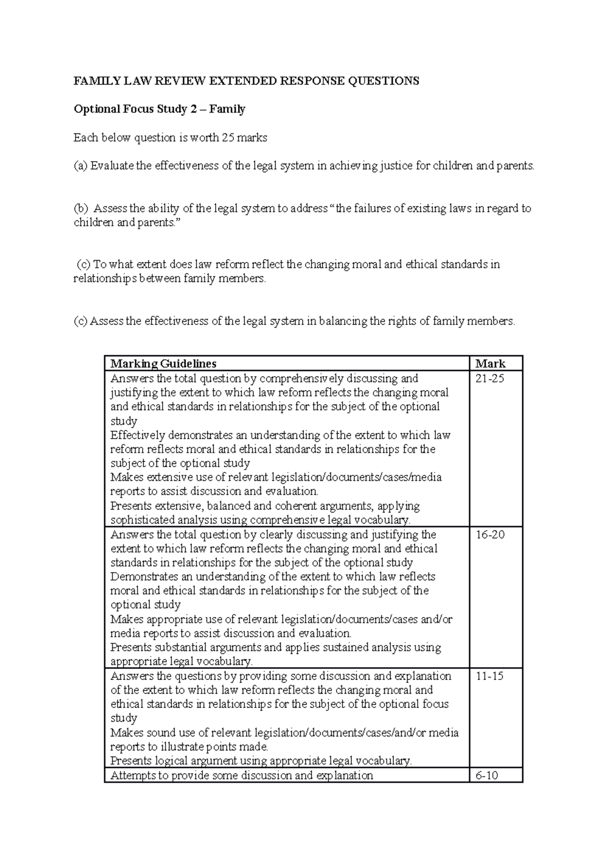 Family law review extended response questions 1 - Studocu