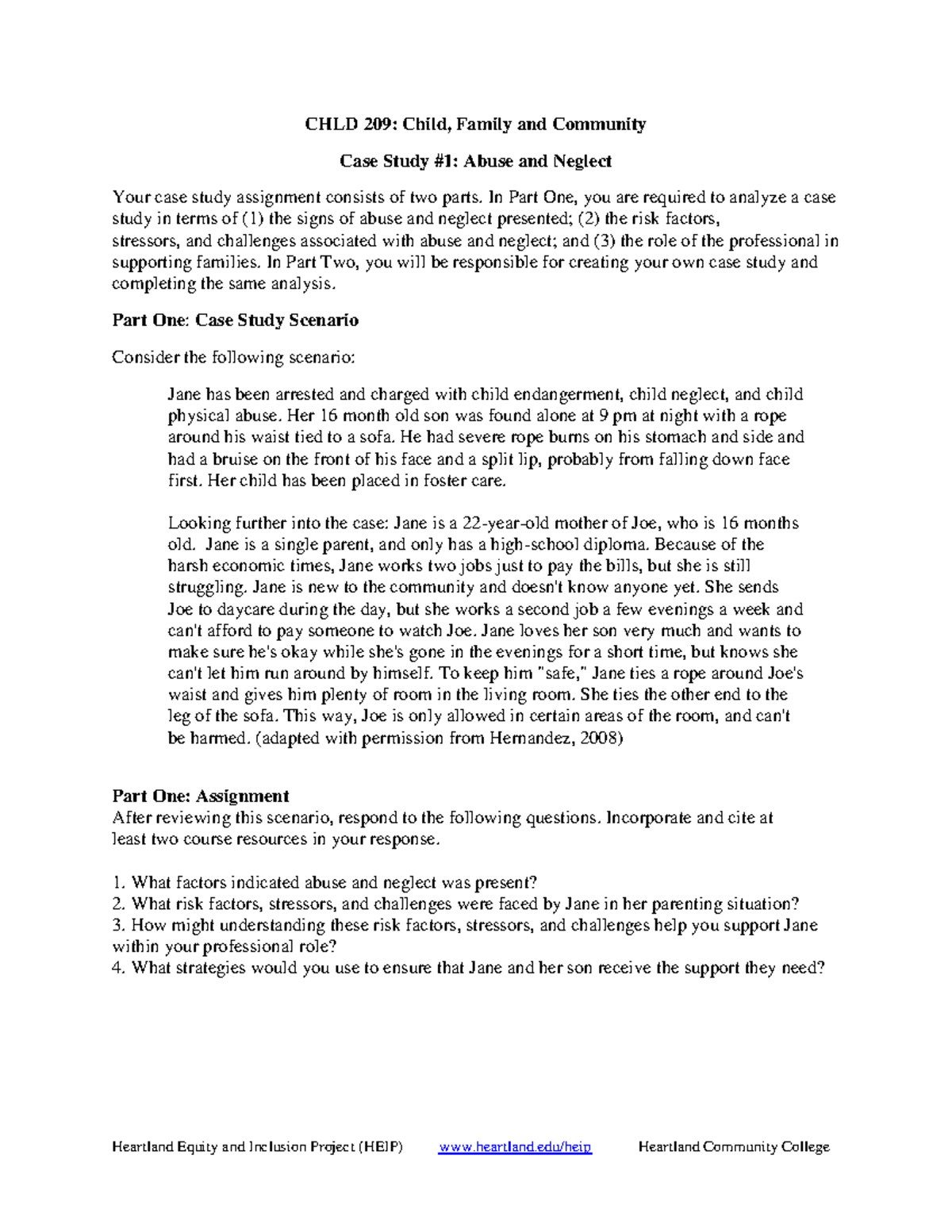 Chld209casestudy 1 - CHLD 209: Child, Family and Community Case Study ...