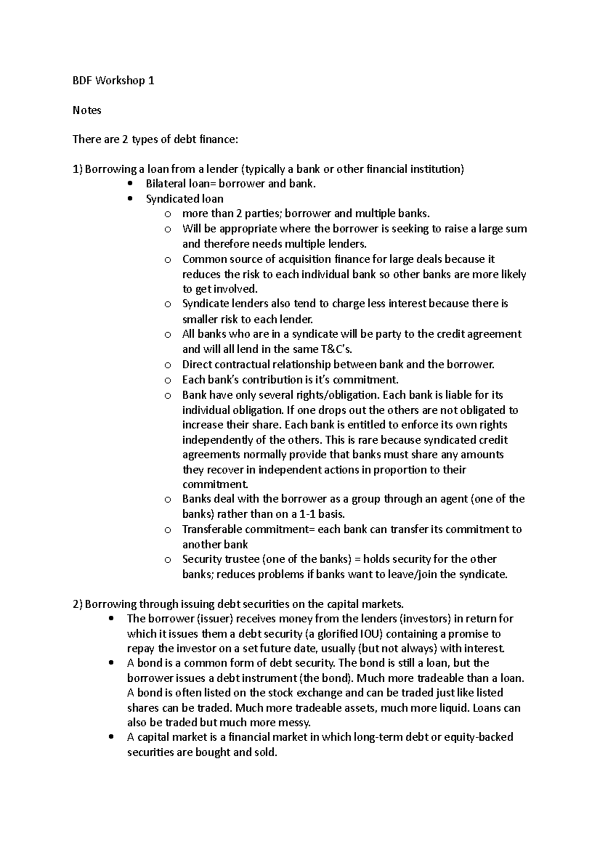 banking and debt finance ulaw Workshop 1 - BDF Workshop 1 Notes There ...