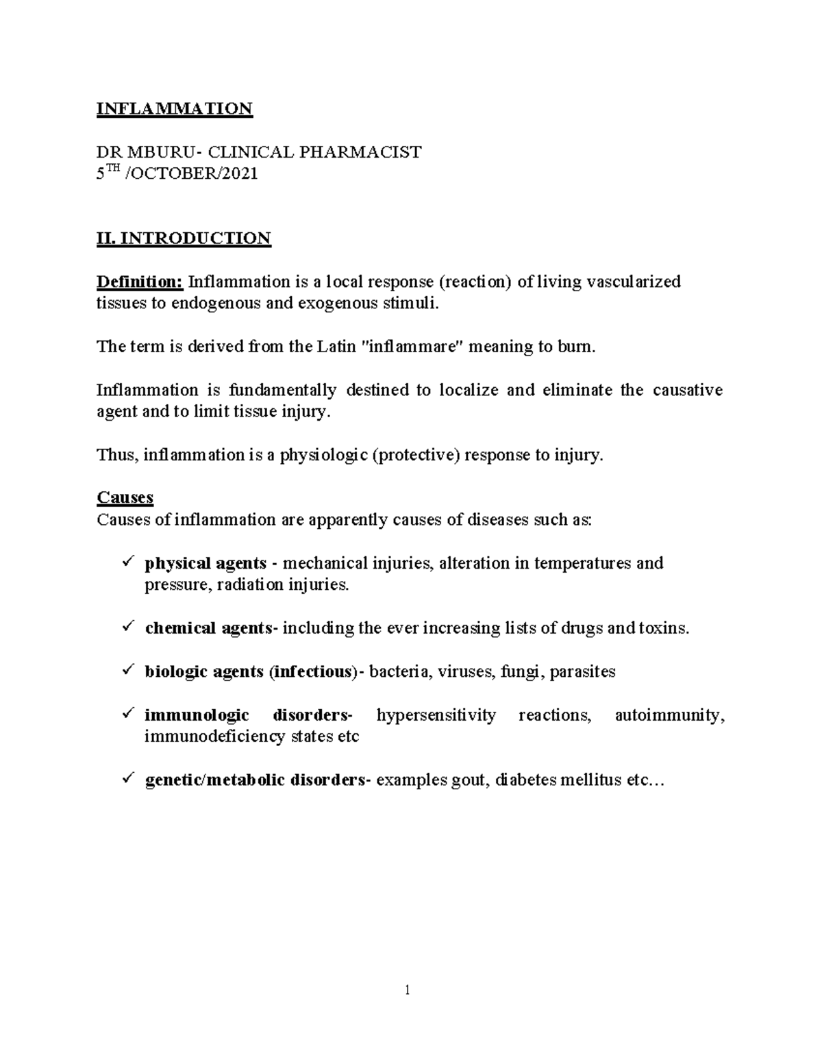 5. Inflammation - INFLAMMATION DR MBURU- CLINICAL PHARMACIST 5 TH ...