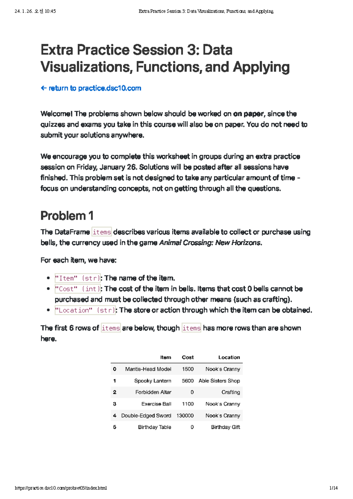Extra Practice Session 3 Data Visualizations, Functions, and Applying - dsc10 Welcome! The ...