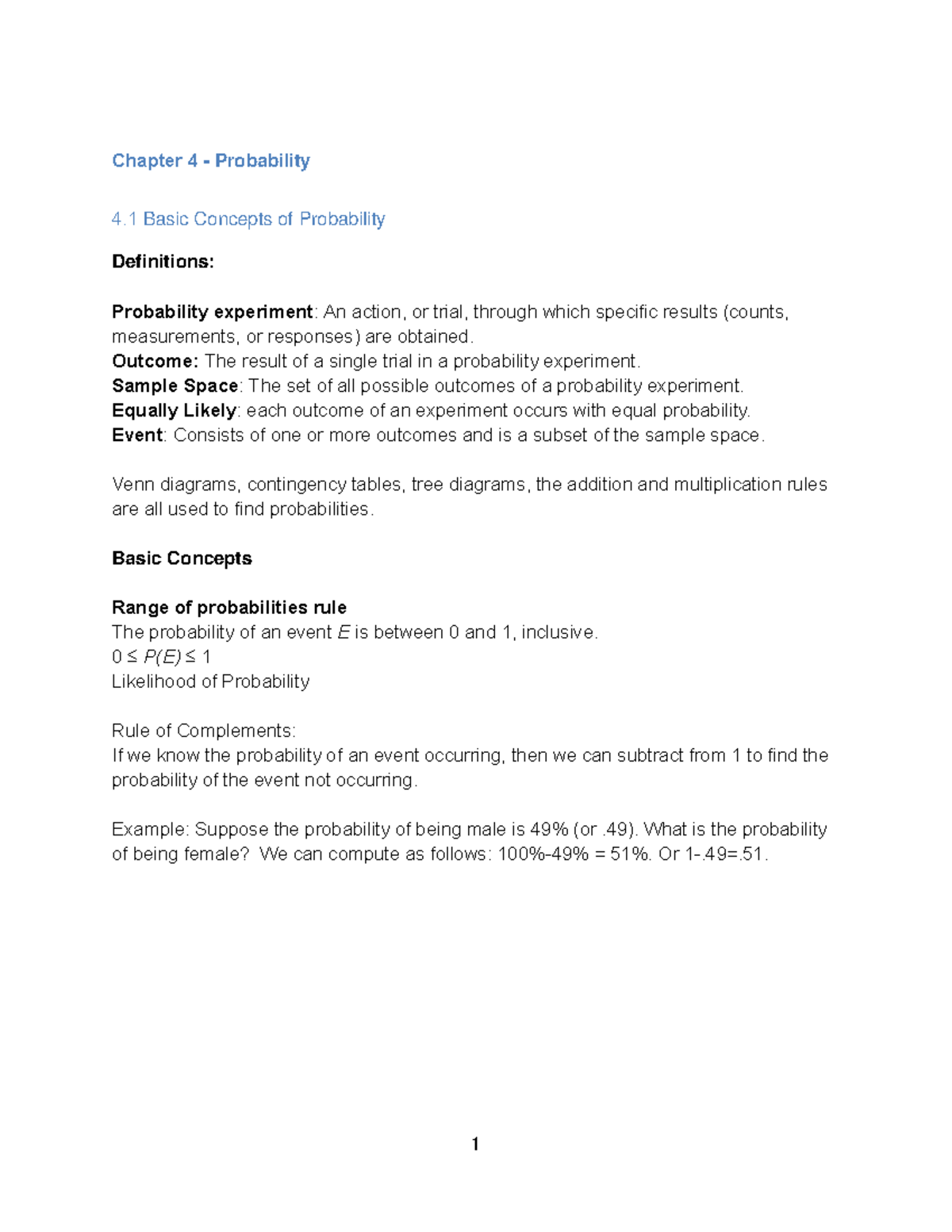 Stats Module 2 Summary Notes - 1 Chapter 4 - Probability 4 Basic ...