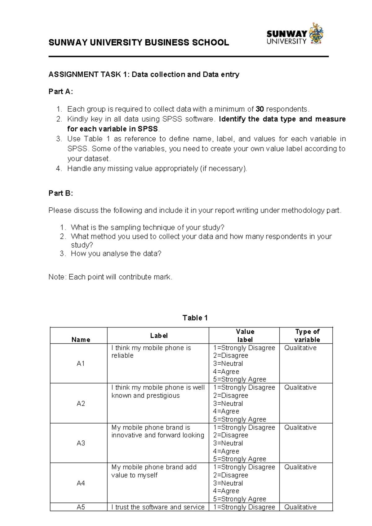 Task 1 Data Entry - 111 - SUNWAY UNIVERSITY BUSINESS SCHOOL ASSIGNMENT ...