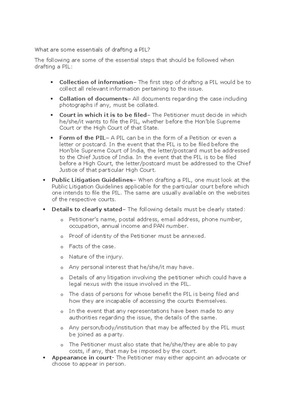 What are some essentials of drafting a PIL - Collation of documents ...