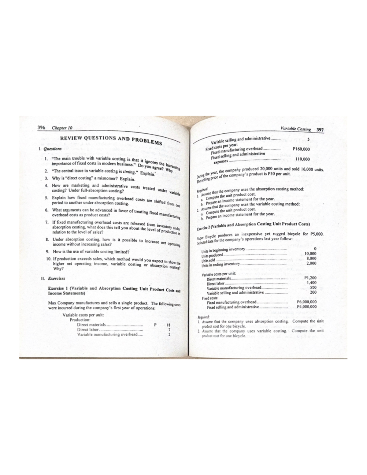 Variable-Costing-Exercises Chapter 10 De Leon - 396 Chapter 10 Variable Costing 397 REVIEW ...