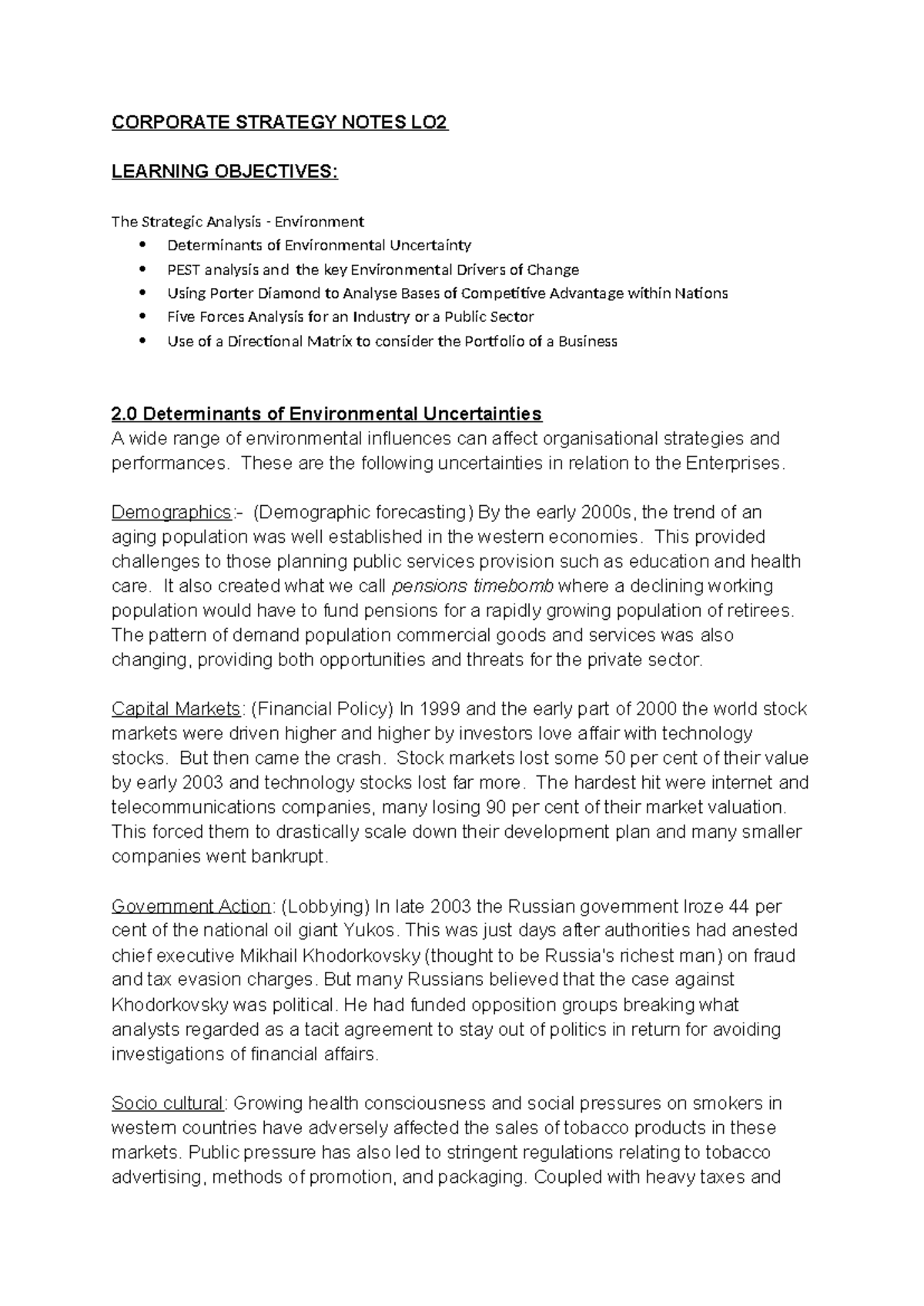 Corporate Strategy Notes - CORPORATE STRATEGY NOTES LO LEARNING ...