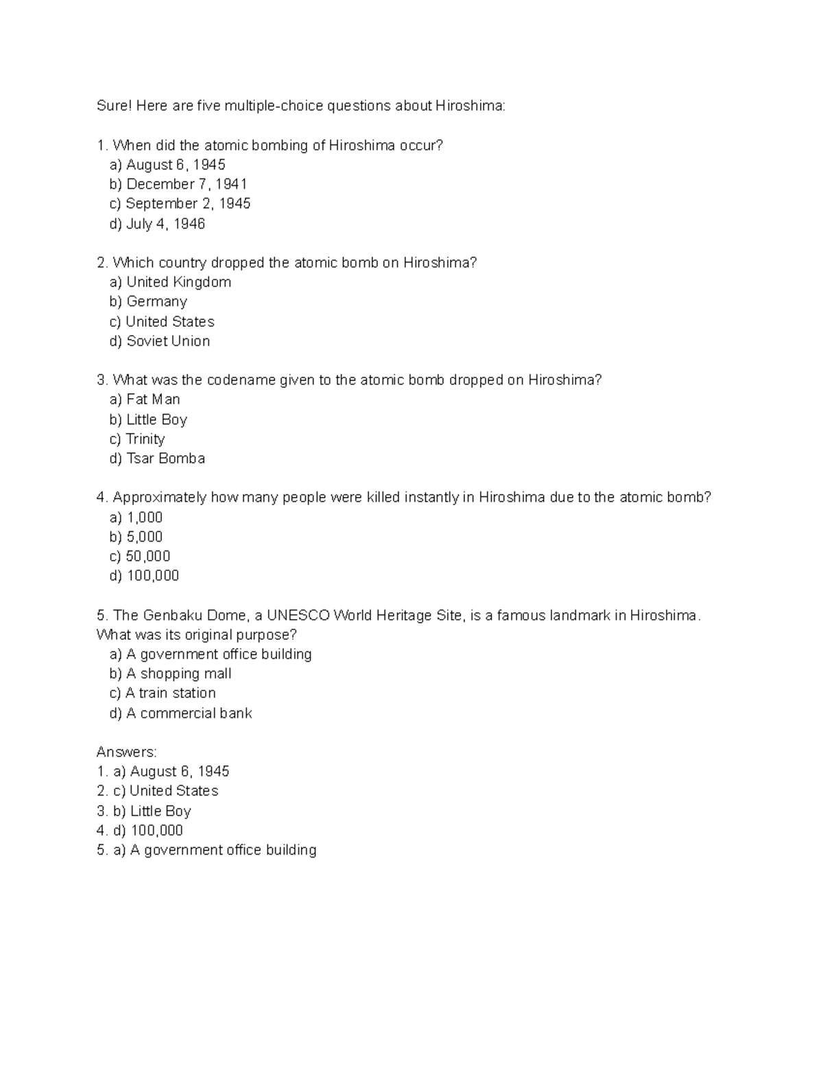 Hiro - Good quiz review - Sure! Here are five multiple-choice questions ...