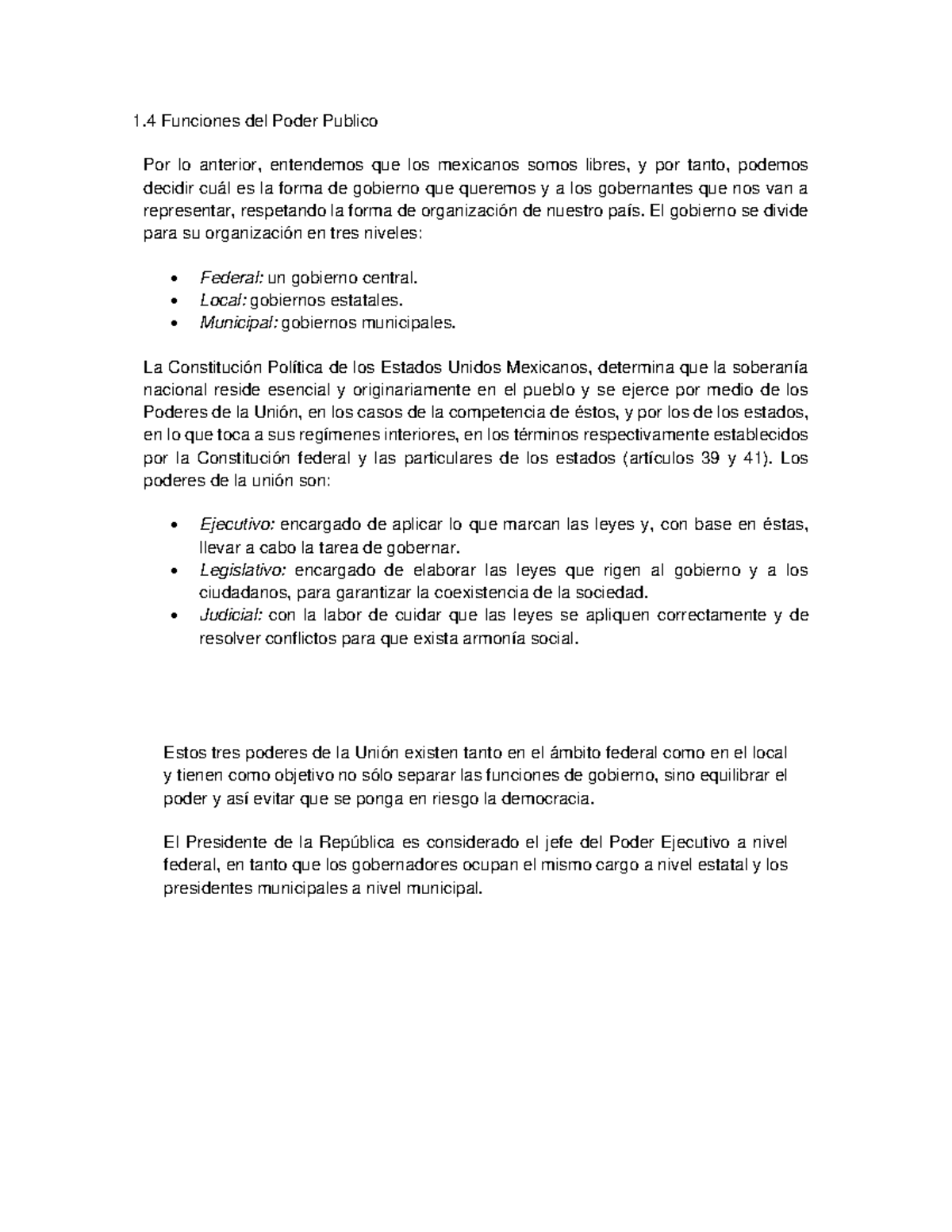 Funciones del Poder Público - 1 Funciones del Poder Publico Por lo ...
