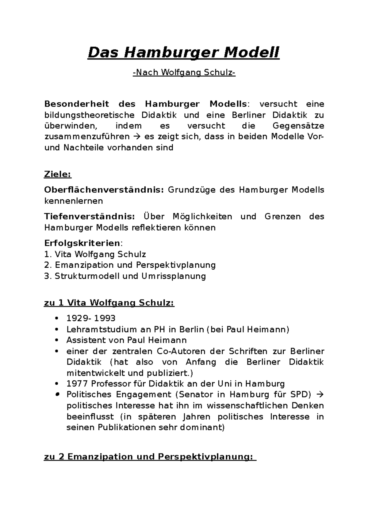 Das Hamburger Modell Vorlesung - Das Hamburger Modell -Nach Wolfgang ...