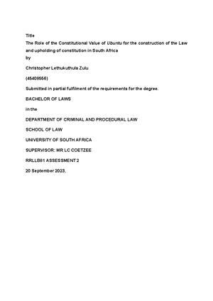 Rrllb 81 Asignment 2 semester 2 22023 - THE CONCEPT OF UBUNTU AND ITS ...