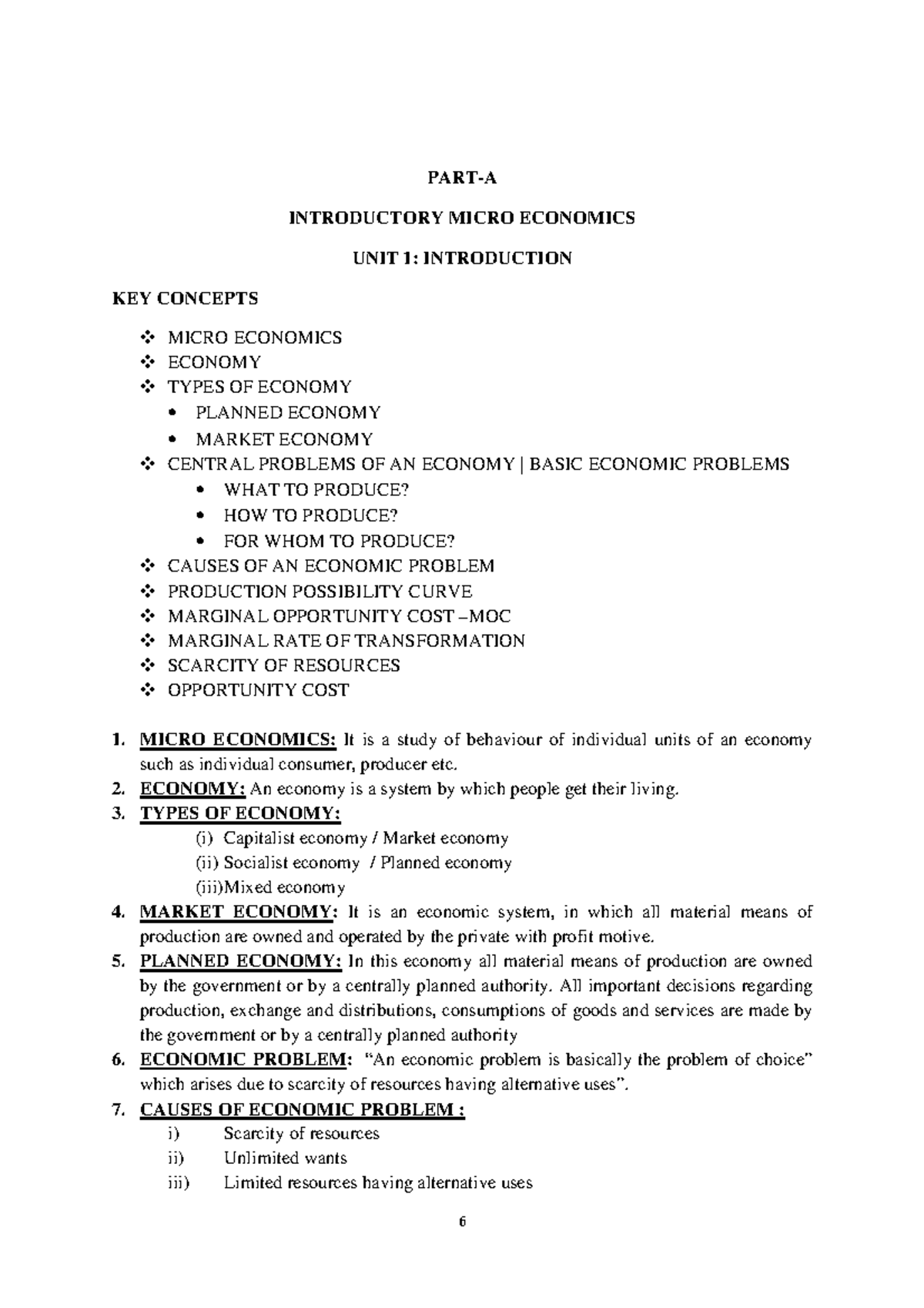 12 economics notes micro ch01 introduction - PART-A INTRODUCTORY MICRO ...