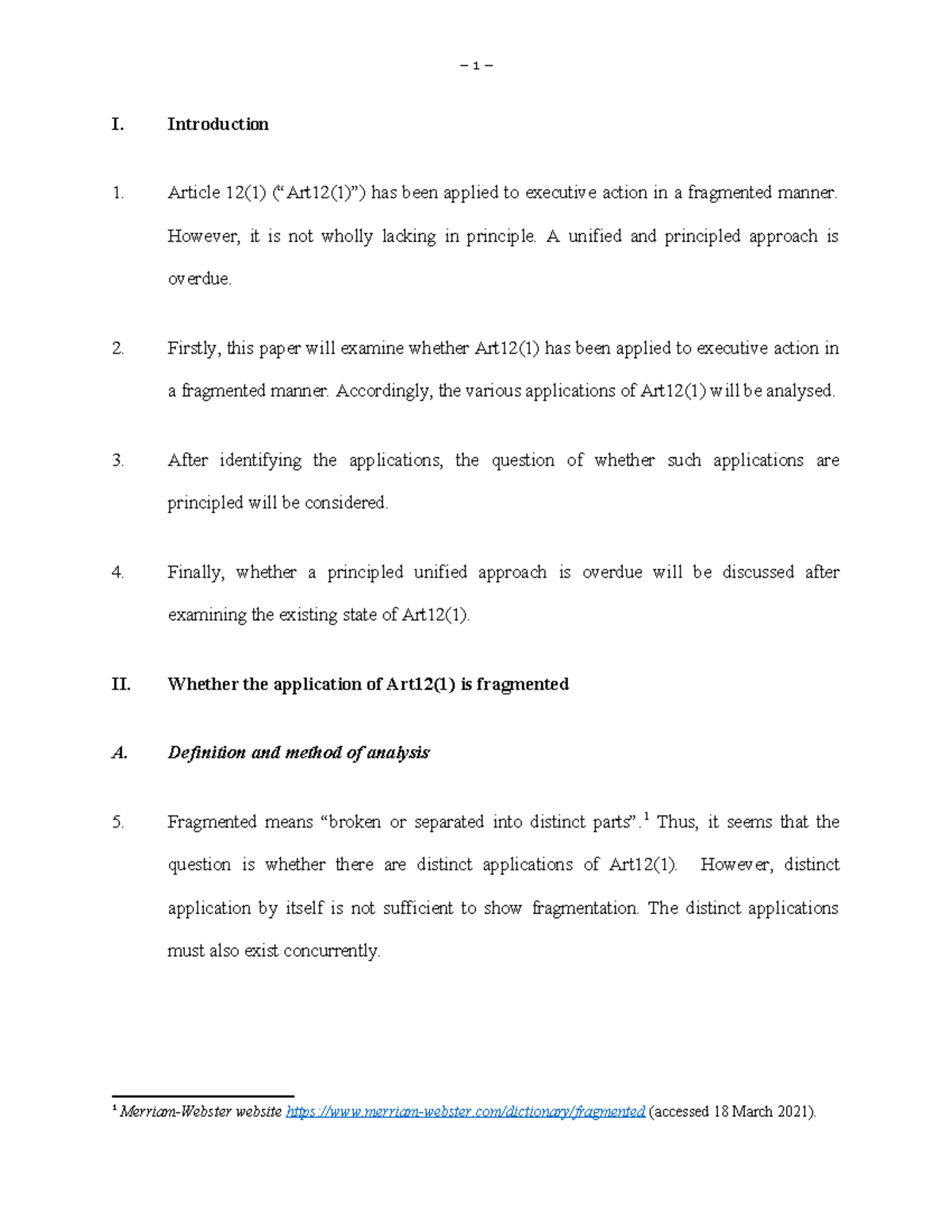 Article 12: Right to Equality - I. Introduction 1. Article 12(1 ...