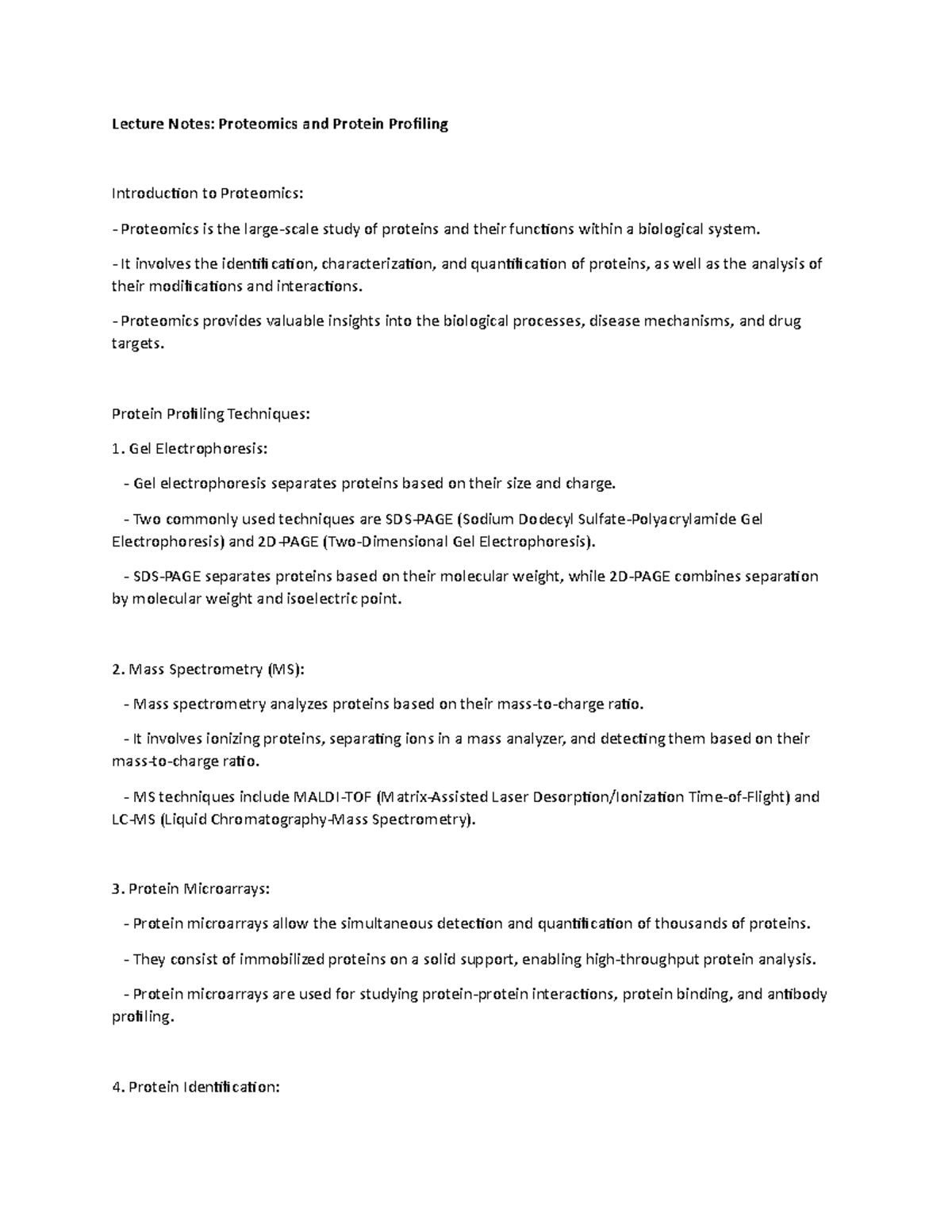 Lecture Notes: Proteomics and Protein Profiling - Lecture Notes ...