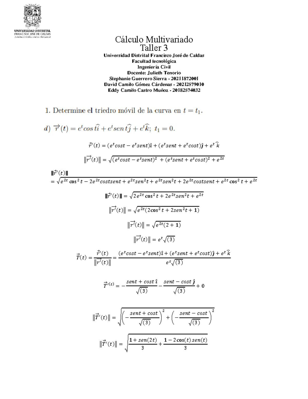 taller 4 multivariado - Cálculo Multivariado Taller 3 Universidad ...