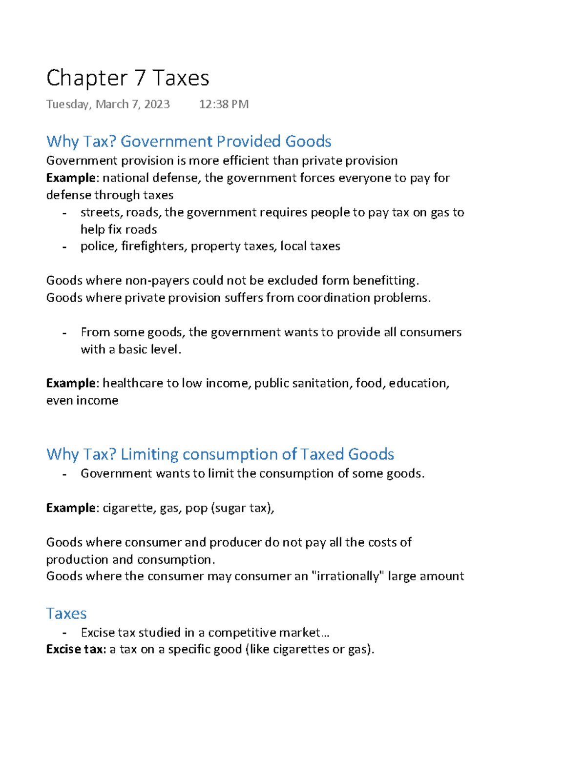 Mirco Chapter 7 Taxes Notes - Why Tax? Government Provided Goods ...