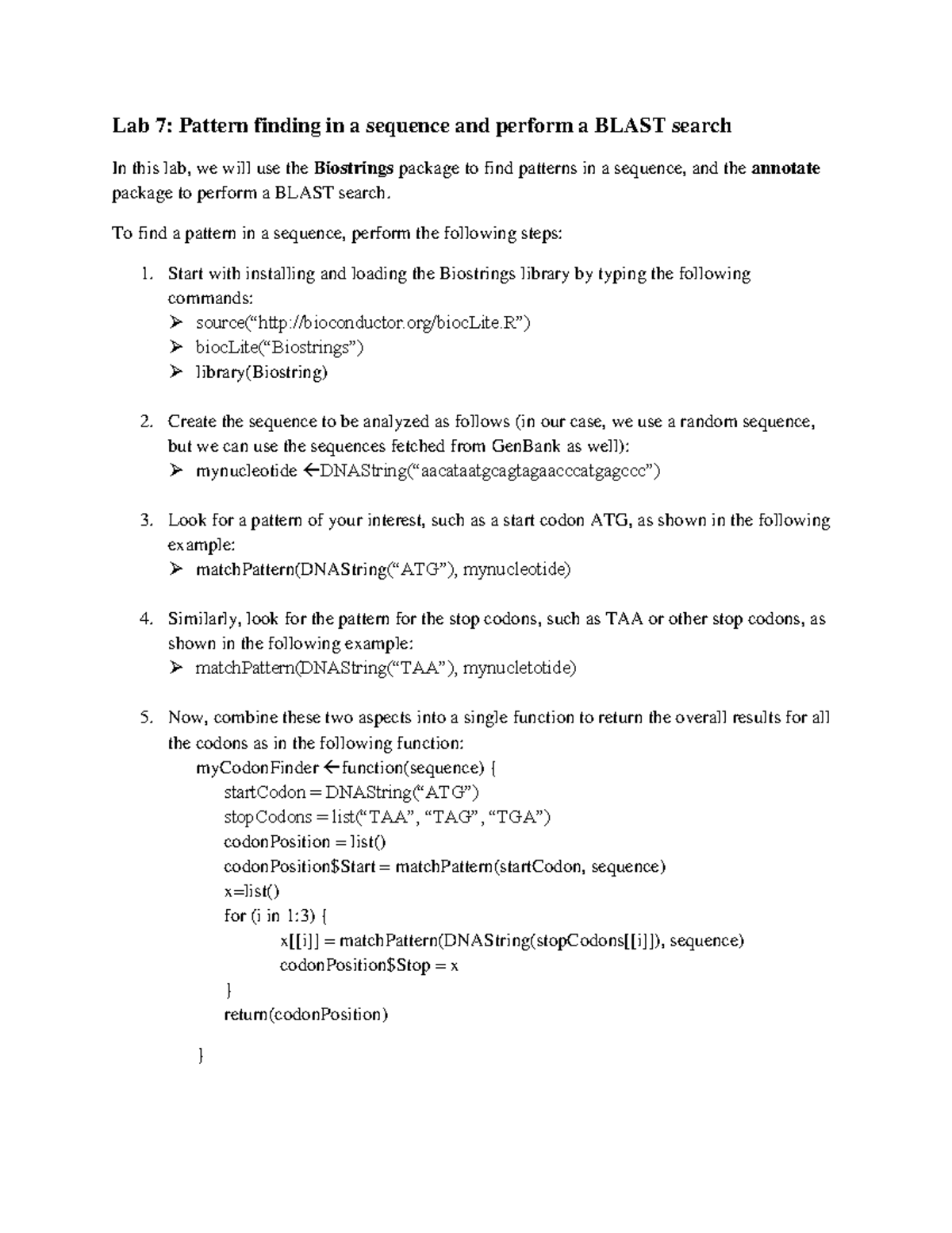 Programming option - Lab 6 new - Lab 7: Pattern finding in a sequence ...