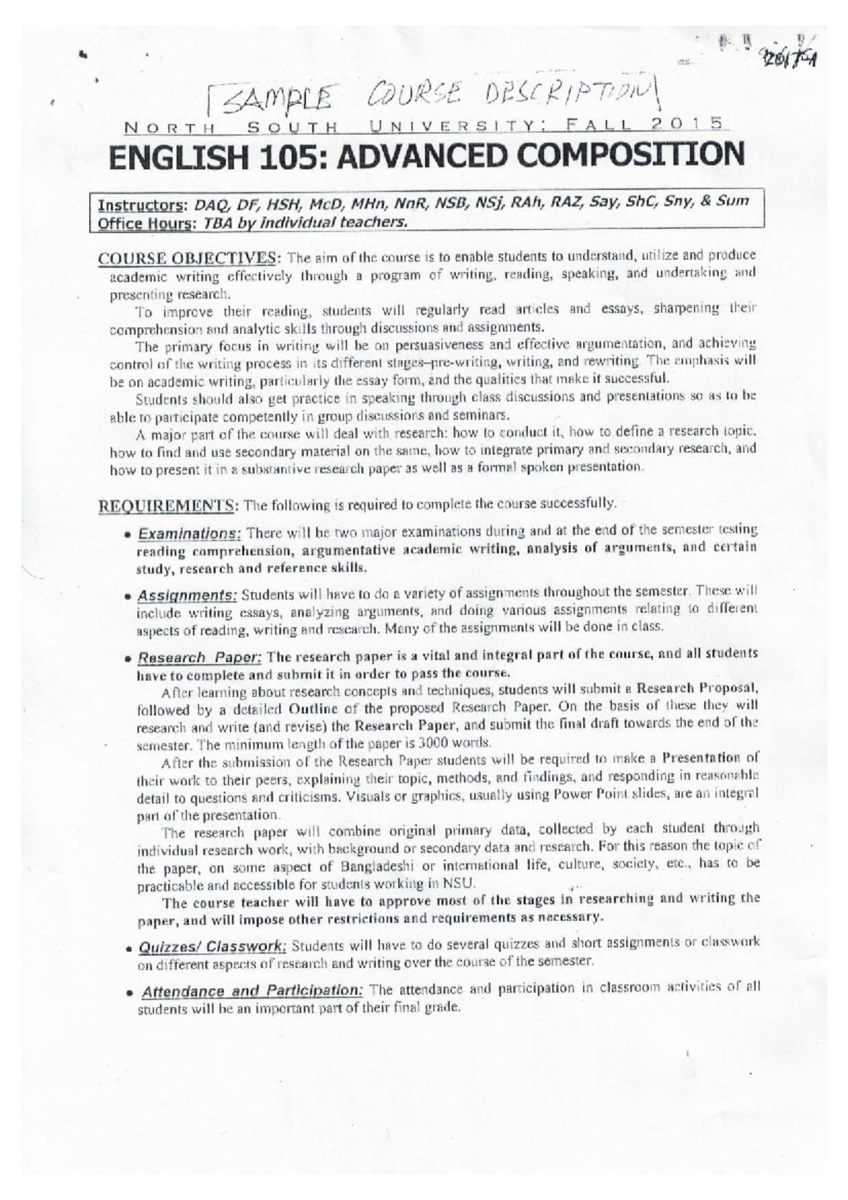 Ilide - Course Syllabus (Complete) - SAMPLE COURSE DESCRIPTION NORTH ...