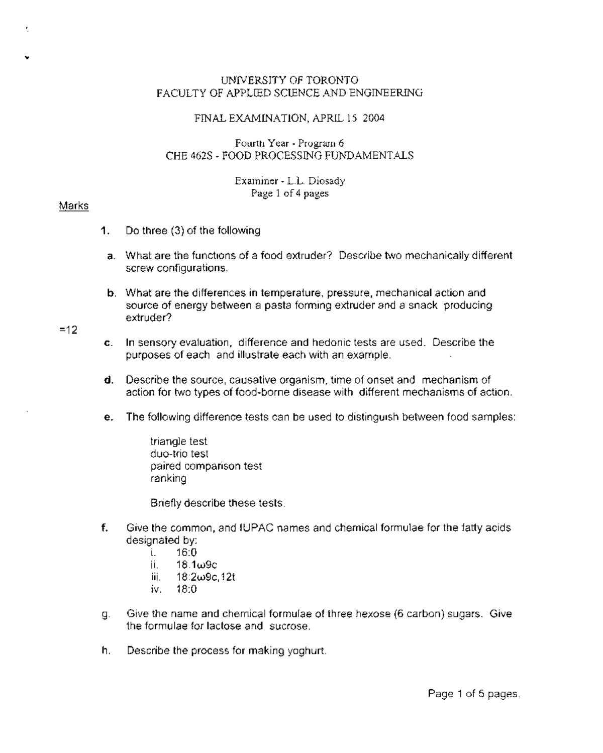 Che462s 2004 exam - Final exam - CHE462H1 - U of T - Studocu