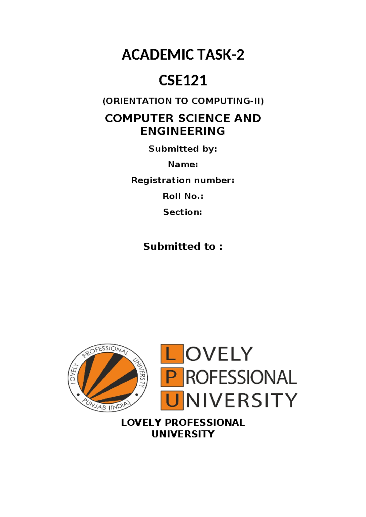 Ca2 121 Academic Task Cse Orientation To Computing Ii Computer Science And Engineering