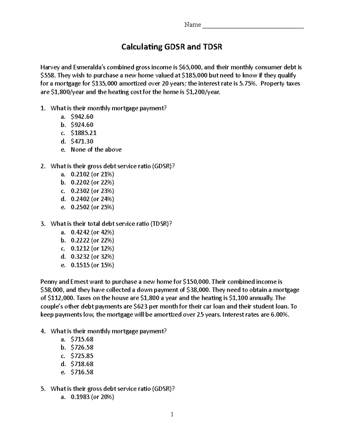 Calculating GDSR and TDSR Student - Name ...