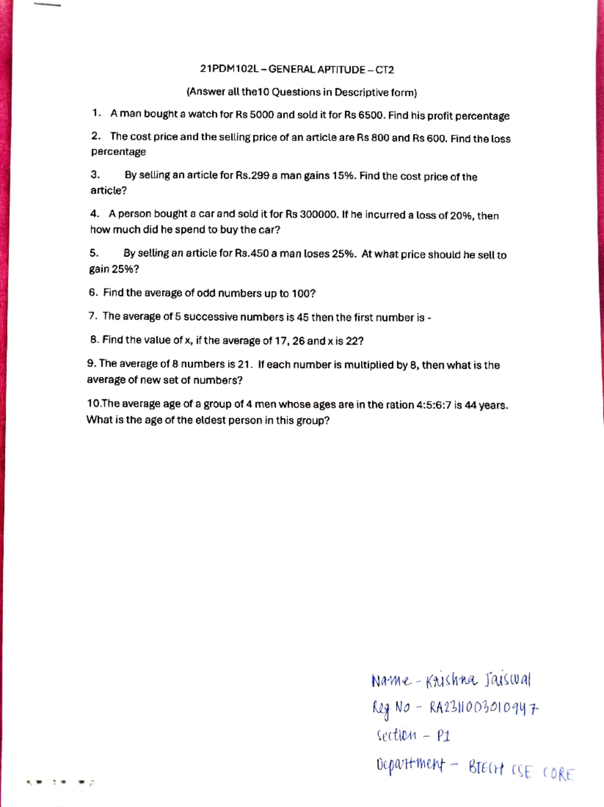 GA CT3(947) - general aptitude assignment - 6 3. A's mother's father is ...