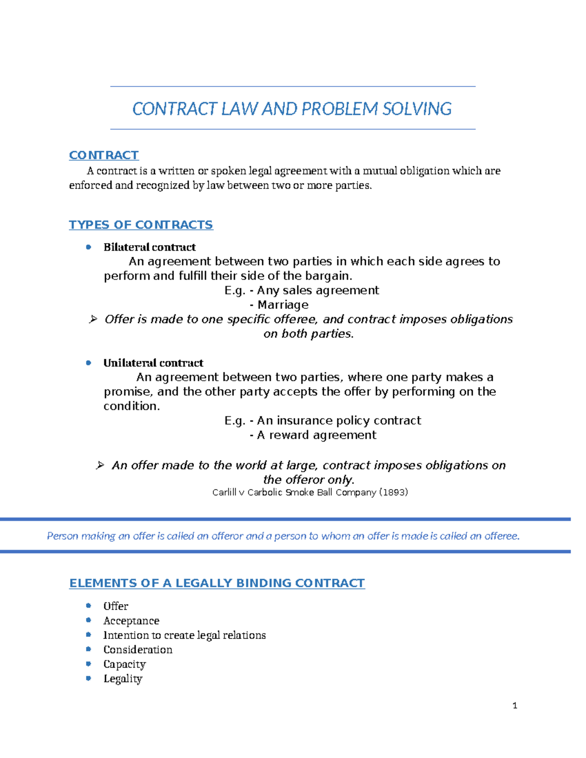 Offers Short Notes - Contract LAW AND Problem Solving - CONTRACT LAW ...