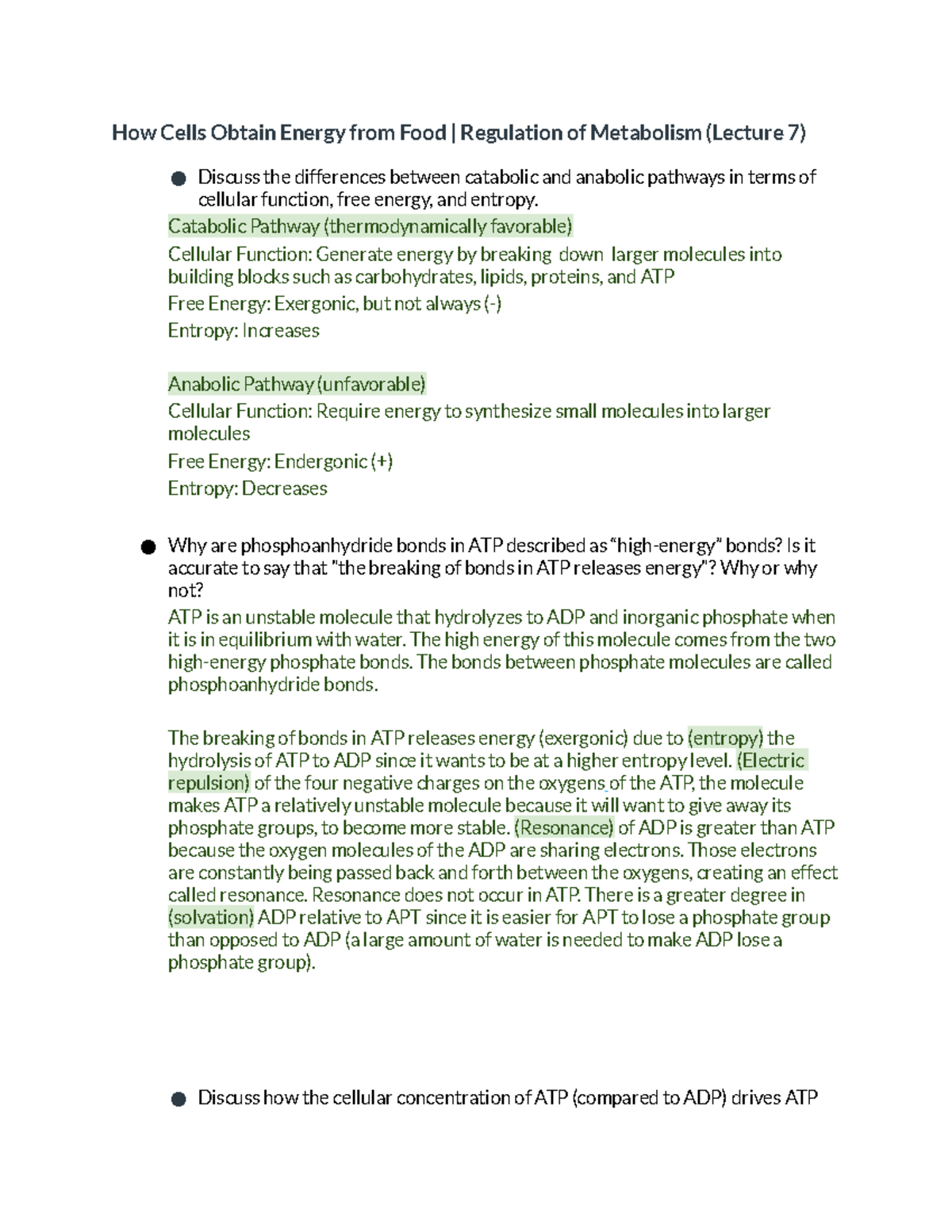 Cell Bio Exam 2 Review - Lecture notes 7 - How Cells Obtain Energy from ...