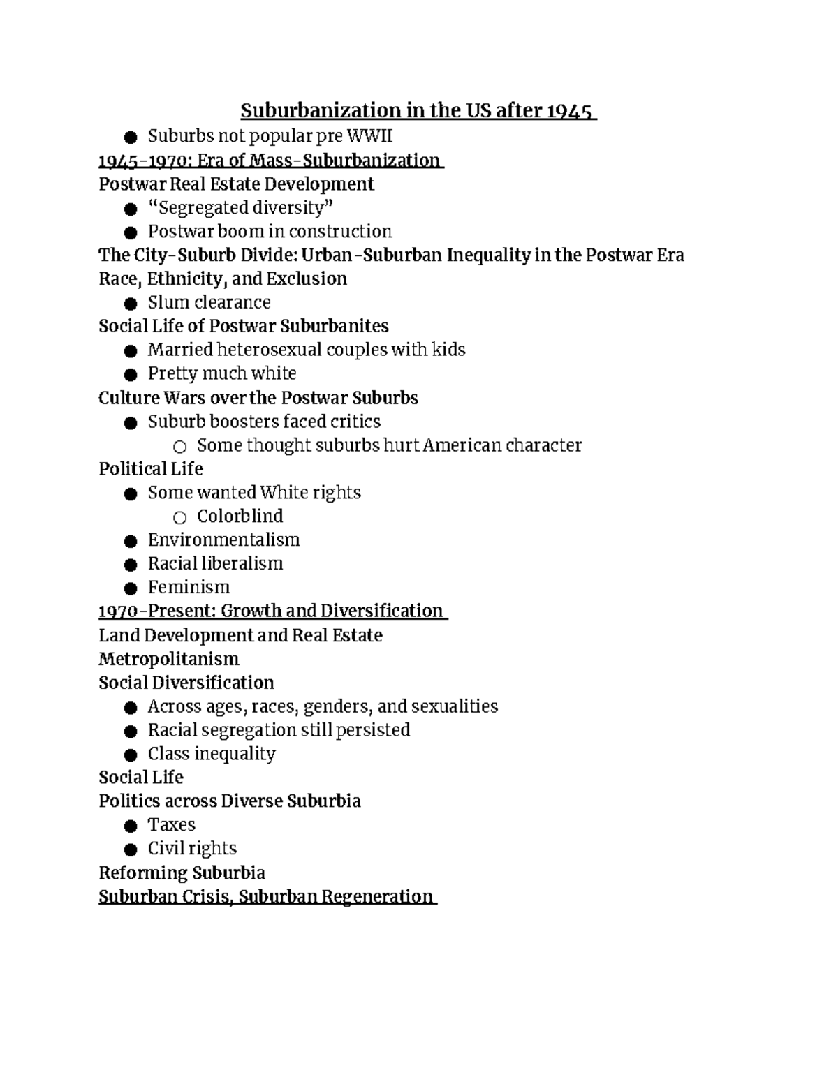 Suburbanization in the US after 1945 - Studocu