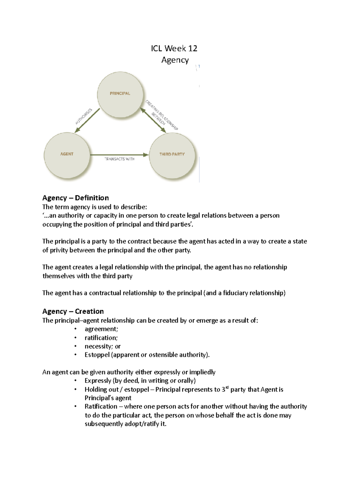 ICL Week 12 - XXC - ICL Week 12 Agency Agency – Definition The term ...
