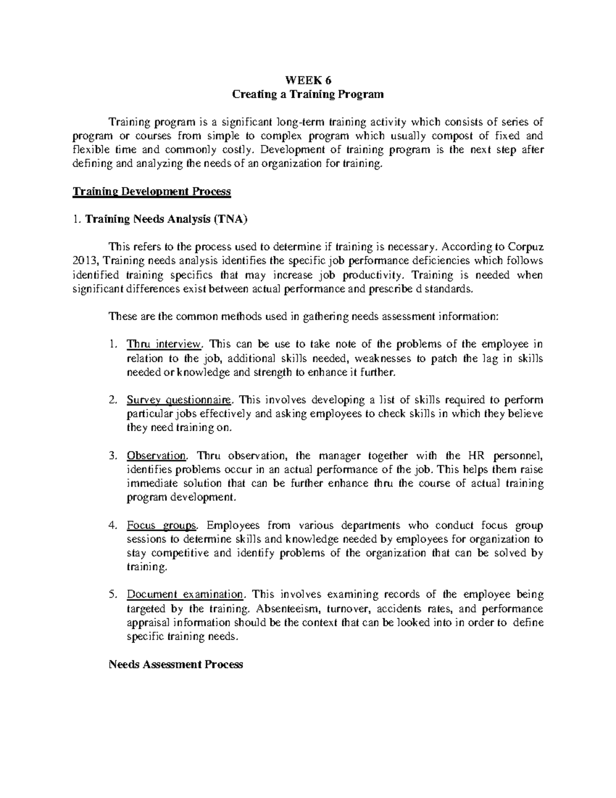 Week 6 - Lesson 6 Creating a Training Program - WEEK 6 Creating a ...