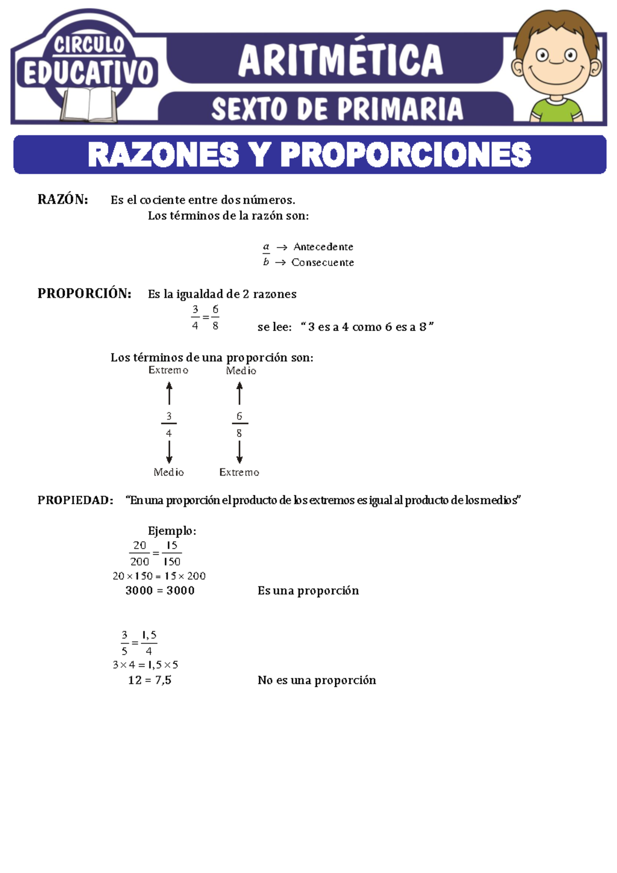 Ejercicios de Razones y Proporciones para Sexto de Primaria - Circulo ...