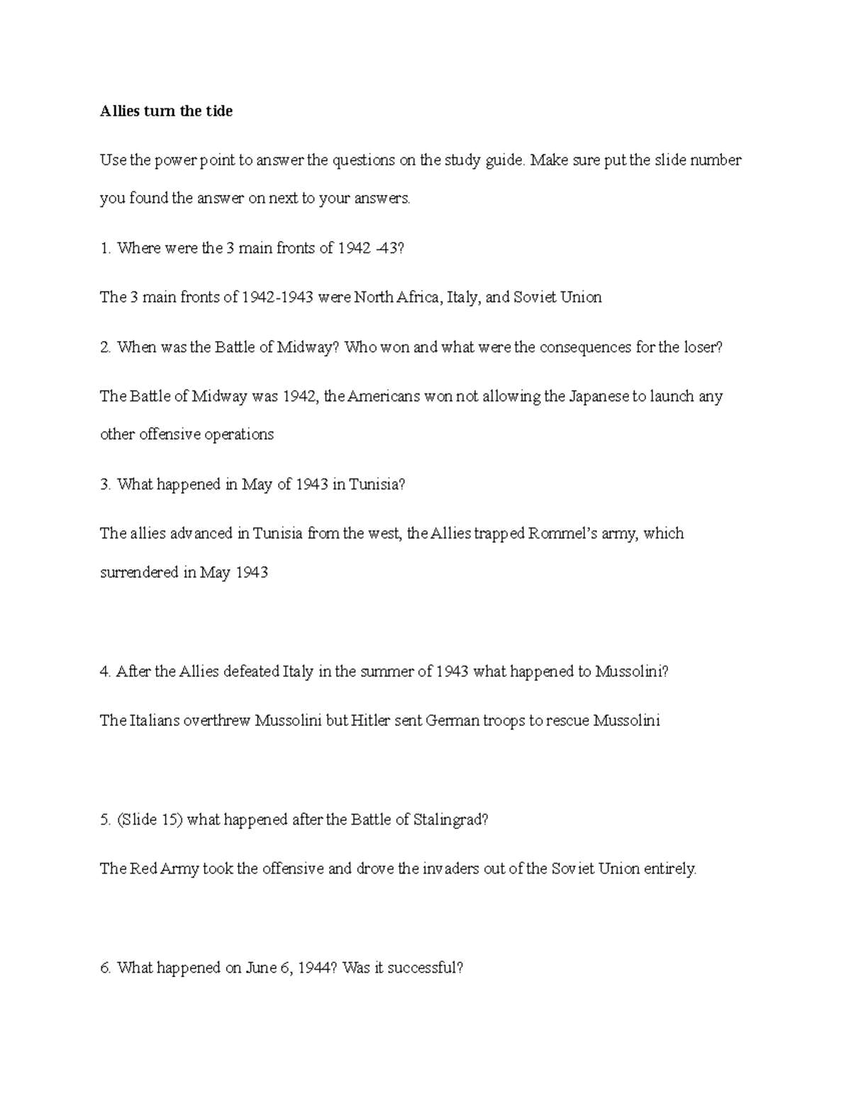 Allies turn the tide-1 - Allies turn the tide Use the power point to ...