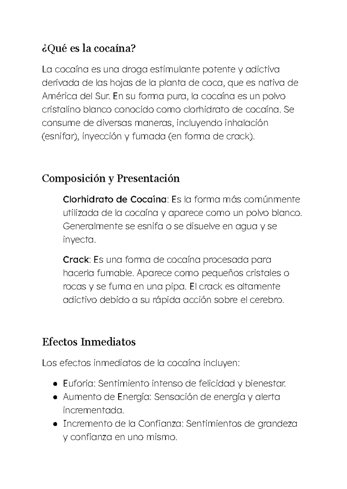 La cocaina - ¿Qué es la cocaína? La cocaína es una droga estimulante ...