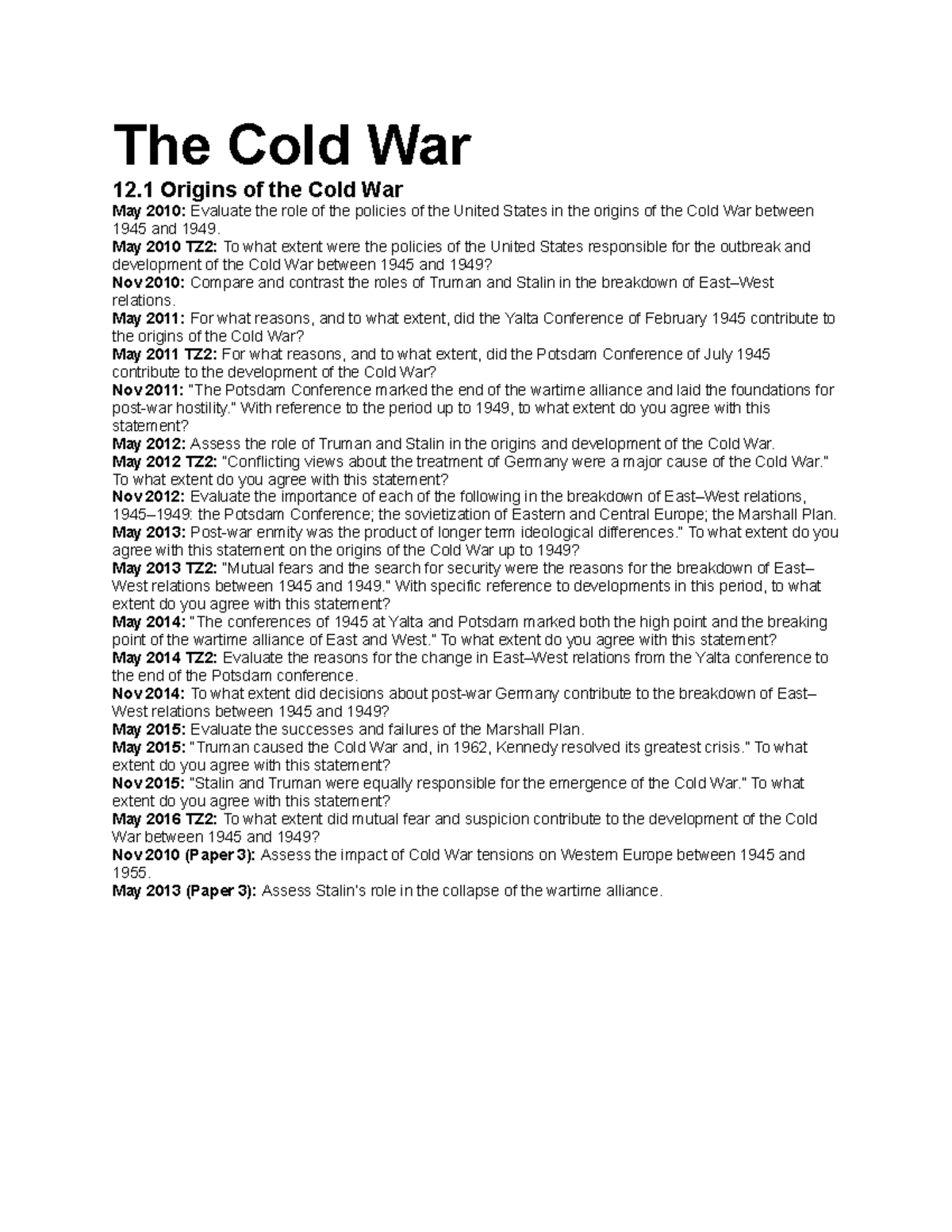 12. Origins of the Cold War - The Cold War 12 Origins of the Cold War ...