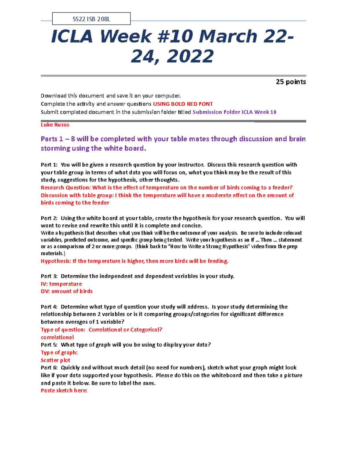 ICLA Week 10 - item - ICLA Week #10 March 22- 24, 2022 25 points ...